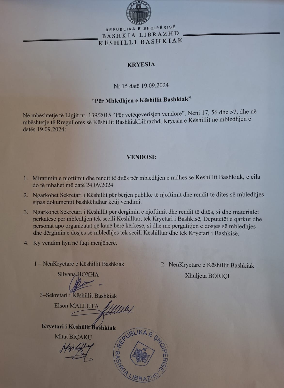 Mbledhja e Kryesisë | Bashkia Librazhd