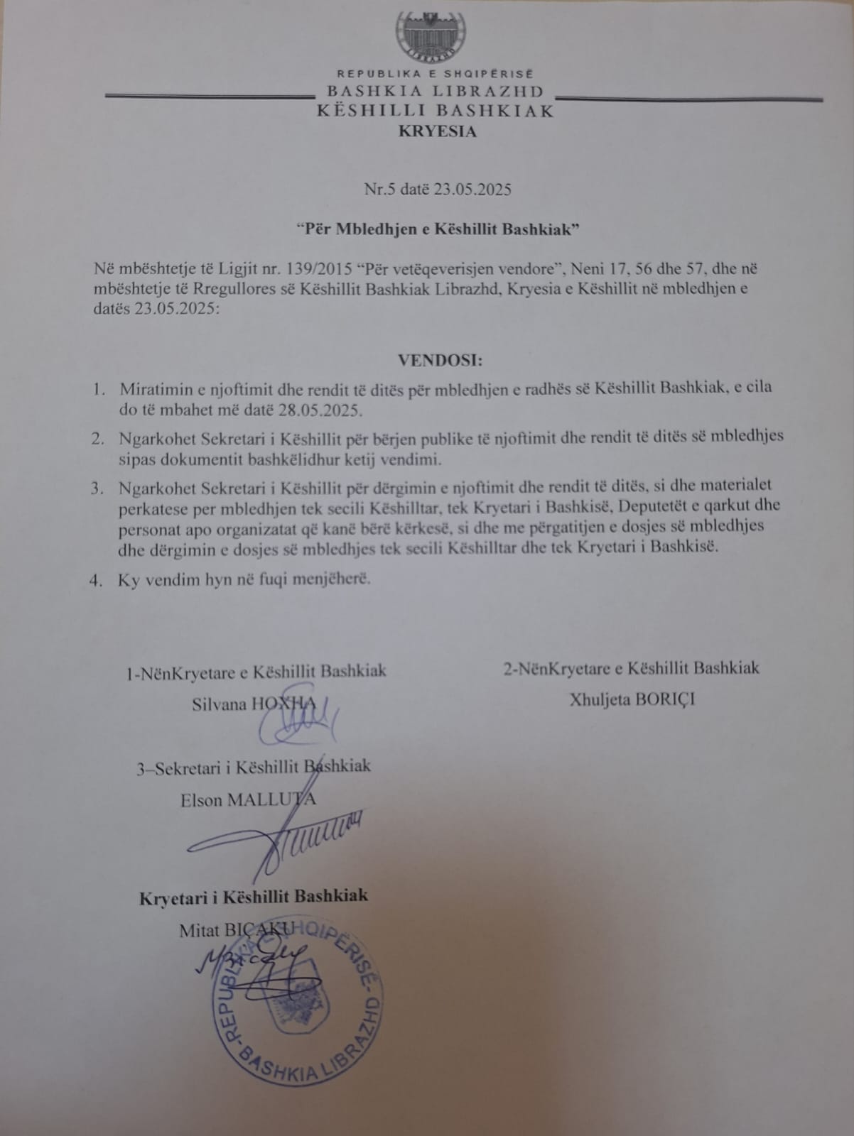 Mbledhja e Kryesisë | Bashkia Librazhd