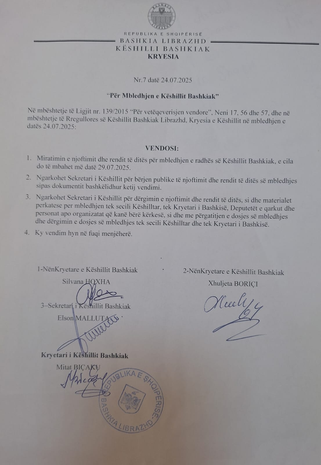 Mbledhja e Kryesisë | Bashkia Librazhd