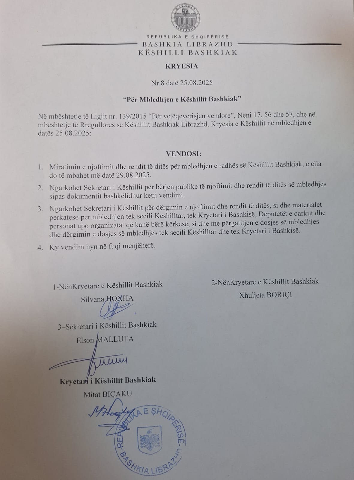 Mbledhja e Kryesisë | Bashkia Librazhd